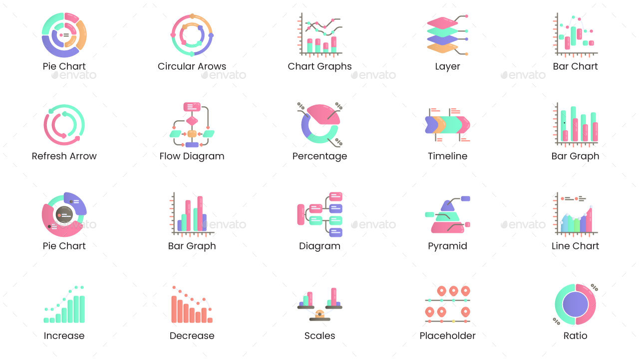 Infographic and Chart Flat Gradient Icons, Icons | GraphicRiver